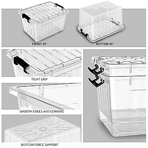 Cetomo 18Qt*4 Plastic Storage Bins, Storage Box, 4 Pack, Organizing Container with Durable Lids and Secure Latching Buckles, Stackable and Nestable, Clear with Black Buckle