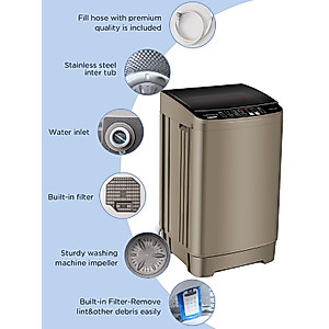 F.W.WOOLWORTHS 17.7 lbs Full-Automatic Washing Machine with LED Display, Laundry Washer with Drain Pump, 10 Wash Programs 8 Water Levels Washer & Spinner for Home, Apartment, Dorms, Gold