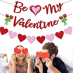 Be My Valentine Banner With Conversation Hearts - 10 Feet, No Diy | I Love You Decorations Romantic Decorations Special Night | Valentine Banner, Valentines Decor | Valentines Day Garland Heart Decorations
