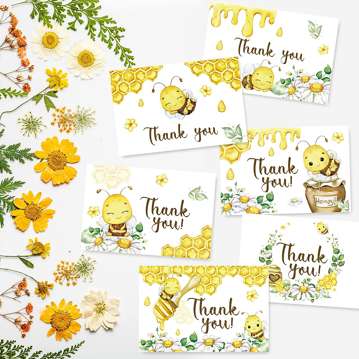 AnyDesign 36 Pack Honey Bee Thank You Cards Bulk Watercolor Bee Honeycomb Flower Thank You Note Cards with Envelopes Stickers for Summer Birthday Baby Shower Wedding Bridal Party Supplies