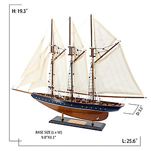NAUTIMALL 25" Wooden Sailboat Model Sailing Yacht Atlantic Schooner Ship Scale Replica Nautical Home Decor Display Collection Watercraft
