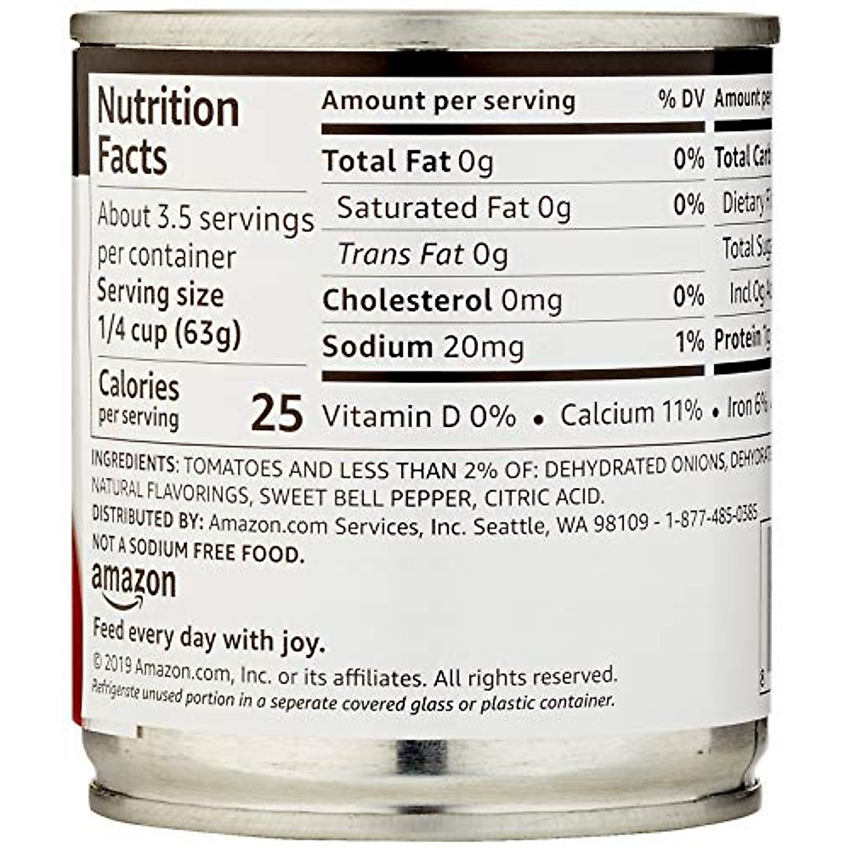 Amazon Brand - Happy Belly Tomato Sauce, No Salt Added, 8 Ounce