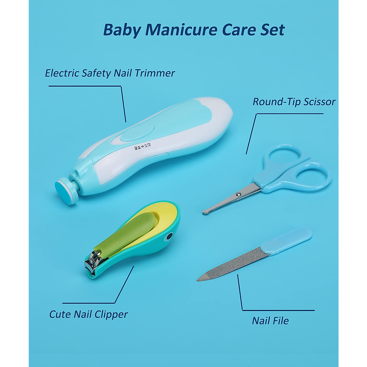 Baby Healthcare and Grooming Kit, Electric Safety Nail Trimmer Baby Nursery Kit, Newborn Care Kits with Hair Brush Comb for Newborn Infant Toddlers Baby Boys Girls Kids, Baby Shower Gifts (Blue)
