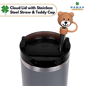 NAMAH-AtYourService 30oz/890ml Stainless Steel Tumbler Handle - Vacuum Insulated leakproof extra Cloud LID Stainless Steel Straw Straw Cap cleaning brush & Carabiner Hook (Stormy Slate Gray), Large