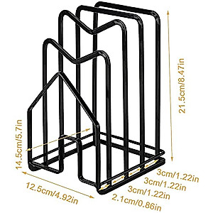SUNFCON Cutting Board Holder Rack Pot Pan Lids Holder 2 Adhesive 304 Stainless Steel Hanging Hooks Chopping Board Organizer Thin Bakeware Tray Dry Display Stand Kitchen Countertop Cabinet Office Black