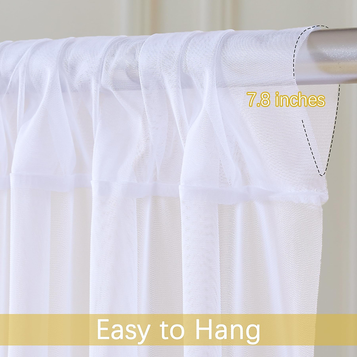 White Sheer Tulle Backdrop Curtains with Lights String for Party Wedding Wrinkle Free Curtain Backdrops Drapes for Baby Shower Birthday Party Photo Back Drop Background Home Decorations 10ft x 8ft