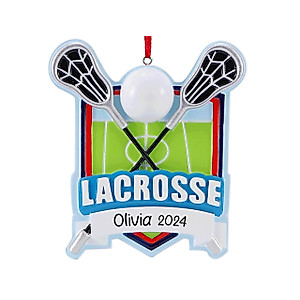 UniqXmas Personalized Lacrosse Christmas Ornament 2024 | La-Crosse Stick & Ball Xmas Tree Decoration for Girl Boy Kid | Customized Unique Keepsake Gift for LAX Player Coach Goalie | Custom Name & Year