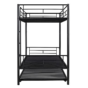 Lostcat Twin Over Twin Bunk Bed with Trundle,Heavy Duty Twin Size Bunk Beds Frame w/Safety Guardrails and ladders,Can be Divided Into Two Beds,for Kids/Teen/Adults,No Box Spring Needed,Black