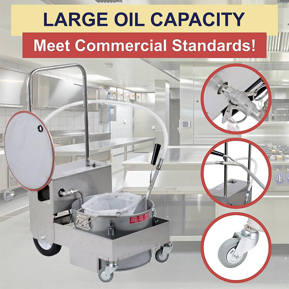 MirOil BD505 Deep Fryer Filter Machine | Electric Filter Machine and Discard Trolley for 55lb Fry Oil |Made in USA | Fryer Oil Cleaner and Portable Oil Filter Machine