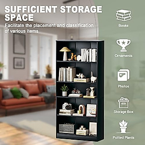 VICLLAX 5-Shelf Wood Bookcase, Wide Adjustable Open Bookshelf, Tall Display Storage Shelf for Living Room, Bedroom, Kids Room, Office, Black