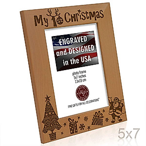 KATE POSH My 1st Christmas Picture Frame, My First, Baby's 1st Christmas, New Baby, Santa & Me Engraved Natural Wood Photo Frame (5x7-Vertical - Classic)