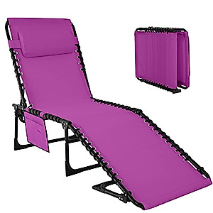 ABCCANOPY Adjustable Outdoor Folding Chaise Lounge Chair 3 Reclining Positions with Pillow and Pockets for Patio Lawn Beach Pool Sun Sunbathing, Radiant Orchid