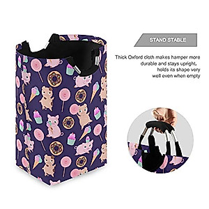Tarity Pigs Donuts Cakes Laundry Hamper 52L Large Laundry Baskets Oxford Collapsible Dirty Clothes Tote Storage Bag with Handles Foldable Washing Basket Bin for Bedroom Bathroom Closet