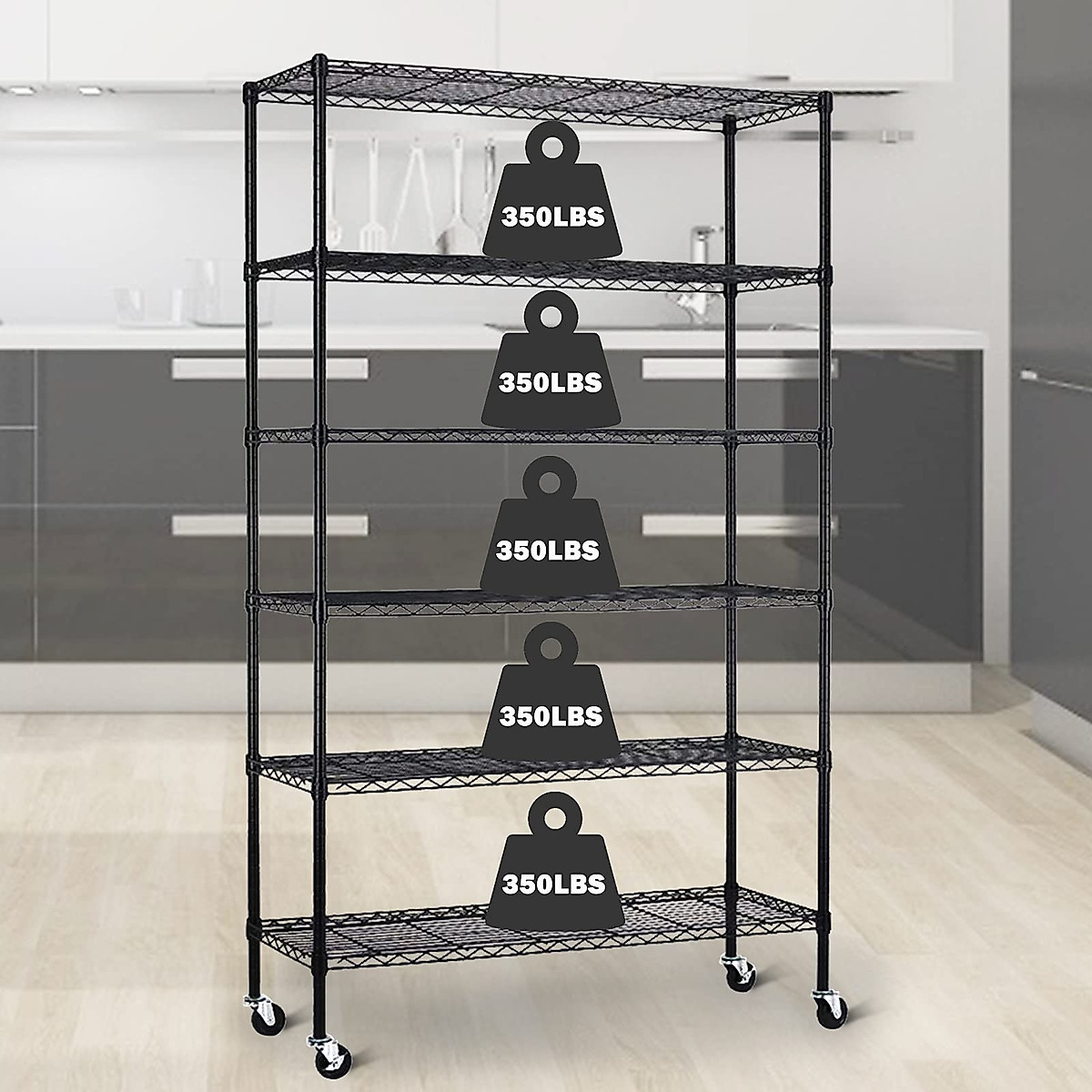 6 Tier Wire Shelving Unit Rack, NSF Heavy Duty Height Adjustable Storage Shelf Metal Shelving with Wheels/Feet Levelers for Garage Rack Kitchen Rack Office Rack Commercial Shelving - 18"x48"x82" Black