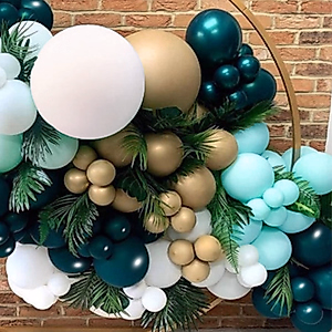 Pateeha Green Balloon Garland Arch Kit 10-12Ft Gold White Emerald Green Balloon Arch Mint Green Double Stuffed Dark Teal Balloons for Tropical Baby Shower Birthday Party Decorations