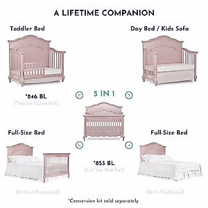 Evolur Aurora 5-In-1 Convertible Crib In Dusty Rose, Greenguard Gold Certified, Features 3 Mattress Height Settings, Sturdy And Spacious Baby Crib, Wooden Furniture