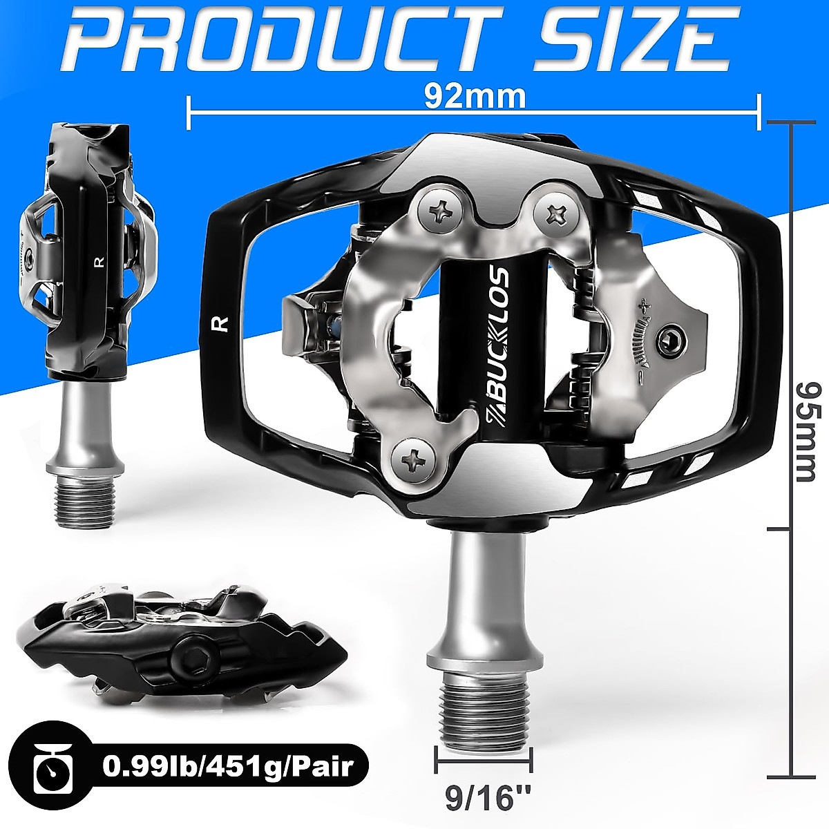 BUCKLOS SPD Clip Pedals PD-M780 MTB Mountain Bike Clipless Dual Sided Pedals - Road Bike Spin Bike Sealed Bearing Bicycle Clips in Pedal Compatible with Shimano SPD Cleats (9/16" Aluminum)