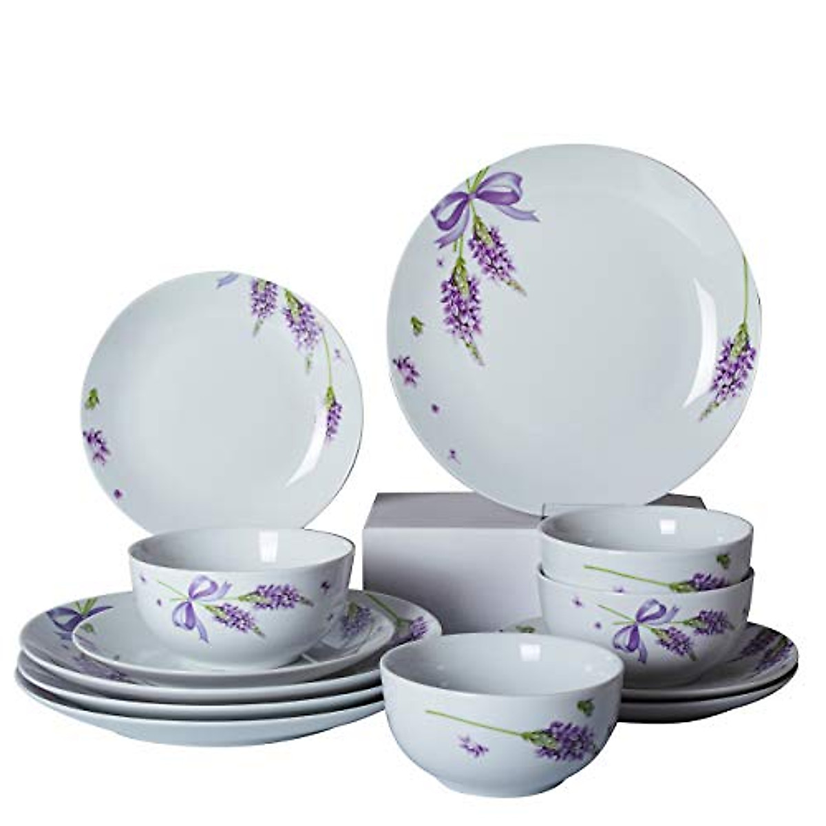 Xiteliy Ceramic Dinner Plate Sets, Plates, Bowls, 12 Pieces,Lavender Dinnerware Set Service For 4 (Purple, TL-XYC-D)