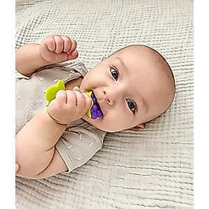 RaZbaby Infant & Baby Massager & Teether Toy 3-Pack, Fruit-Shaped Multi-Texture Teethers Soothe Sore Gums, Non-Toxic BPA-Free Food-Grade Silicone, Hands-Free & Easy to Hold, Safe to Freeze, 3M+