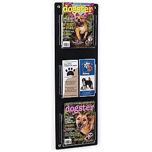 Displays2go Tiered Magazine Holder for Wall, 3-6 Adjustable Pockets, Frameless Acrylic - Black (2RP3BLK)