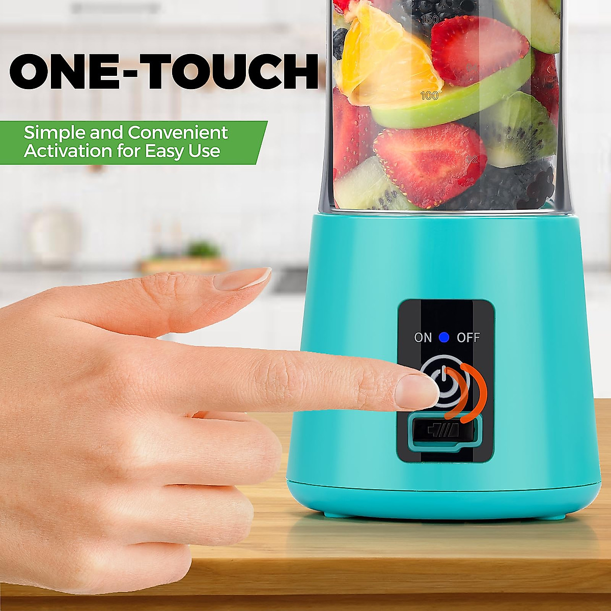 Personal Blender for Shakes and Smoothies, USB Rechargeable Shaker, Portable Juicer with Six Cutters, 380ML Juice Bottle for Travel Gym（Teal）