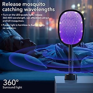 2 Pack Electric Fly Swatter 2 in 1 Bug Zapper Racket & Mosquito Zapper,4000V with USB Charging Base，Powerful Mosquito Swatter with 3 Layers of Safety Net Suitable for Indoor and Outdoor…