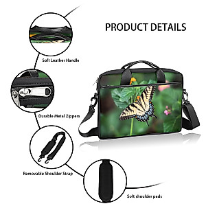 Butterfly Flower Design Laptop Computer Bag Waterproof Shoulder Messenger Bag 13-15 inch Durable Laptop Tote Bag with Shoulder Strap Handle Lightweight Crossbody Briefcase