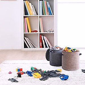 WAYIDEAL Cotton Rope Storage Basket with Lid & Wicker basket with Lid for Toys, Books, Multi-Purpose Storage Basket for Living Room,14x13inches(DARK GREY)