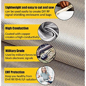 YSPP Faraday Fabric Blocking RFID/RF Radiation Protection EMF Blockers RFID Blocking Fabric EMF Shield WiFi Jammer EMF Shielding Curtains,silver-6x1.1m