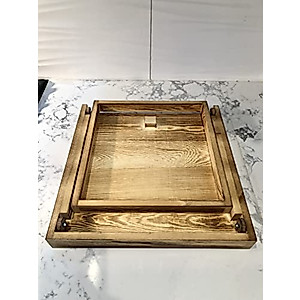 Kitchen Countertop Wooden Caddy Slider Tray | Solid Wood Tray and Frame | Smooth Rolling Wheels | Useful for Coffee Maker/Stand Mixer/Blender (13" X 13", Lightly Scorched)