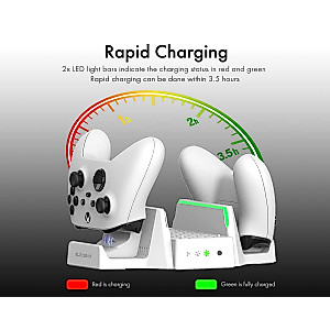 ElecGear Vertical Cooling and Charging Stand for Xbox Series S, 2X Rechargeable Battery and Dual Charger Dock for Xbox Controller, Cooling Fan with LED Lights and USB Port for Gaming Accrssories