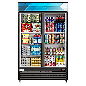 KoolMore - MDR-2GD-35C 45" Commercial Glass 2 Door Display Refrigerator Merchandiser - Upright Beverage Cooler with LED Lighting - 35 Cu. Ft, Black