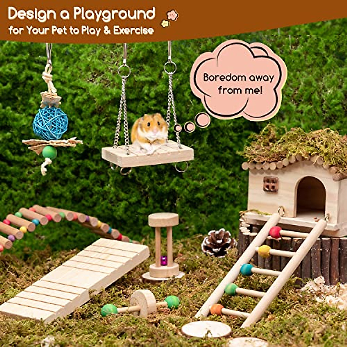 Nobleza Guinea Pig Toys, 7 Pack Natural Wooden Hamster Chew Toy Set, Teeth Care Molar Exercise Toys for Pet Rats, Dwarf Syrian Hamsters, Chinchillas, Gerbils