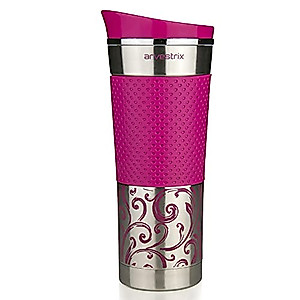 Arvestrix Travel Mug, Stainless Steel Thermal Mug, Vacuum Flask, Double Walled and Leakproof Tumbler, Coffee Mug for Hot and Cold Drinks with BPA Free Easy Clean Lid for Men and Women 16Oz (Pink)