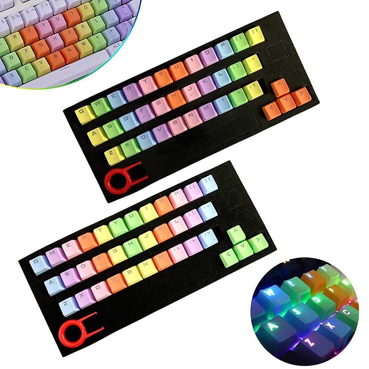 Mworld2 37 Keys PBT Key caps Colorful Gaming Backlit Keycaps Set with Key Cap Remover for Standard Mechanical Gaming Keyboard with Key Puller Rainbow Gradient Color