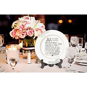 Urllinz 10th Anniversary Plate with Platinum Foil-10 Year Anniversary Wedding Gifts for Her Couples,Happy Tin Anniversary Wedding Gifts for Him,10th Anniversary Ideas Decorations,Ceramic 9 Inch