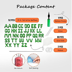 TangTuan 53pcs Green Letter Balloons, Custom A-Z Set for Personalizing Names & Phrases on Party Supplies Banners - Inflate with Balloon Pump, for boy Birthdays/Baby Shower