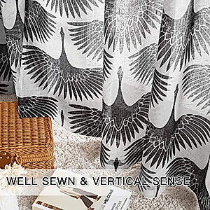 KGORGE Sheer Curtains 84 inch Length - Natural Linen Floral Curtains Geometric Print Half Translucent Washable Window Drapes for Bedroom Living Room French Door, Set of 2, Black