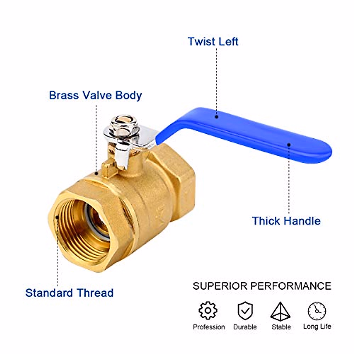 3/4" NPT 2PCS Full Port Forged Brass Ball Valve, Full Port Heavy Duty Brass Ball Valve Shut Off Switch for Water and Oil