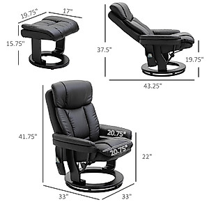 HOMCOM PU Leather Massage Recliner Chair with Ottoman 10 Point Vibration Swiveling Armchair, Black