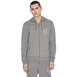 A|X ARMANI EXCHANGE mens Icon Project Embroidered Zip Up Hooded Sweatshirt, Bc09 Grey, X-Small US