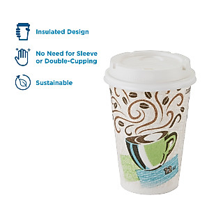 Dixie PerfecTouch Paper Hot Cups and Lids Combo, 10 oz, Multicolor, 50 Cups/Lids/Pack