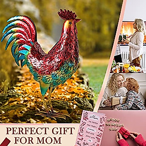 Kircust Solar Metal Rooster Animal Lights Garden Sculptures Art Decor, Outdoor LED Light Color Chicken Statue for Farm Patio Lawn Back Yard Home Decorations,13.98" WX5.9 DX16.74 H