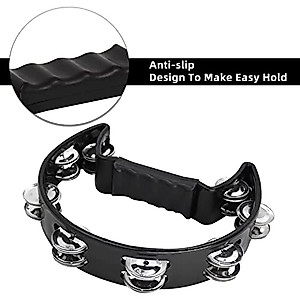 Soulmate Tambourine Metal Jingles Hand Held Percussion Half-Moon Tambourine for Adult Musical Instrument Gift Single Row Tambourines for KTV, Party (Black Tamboruine)