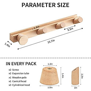 DRKUN Wood Coat Hook 15 Inch Wall Mounted Coat Rack Decorate 4 Hooks, Rubber Wood Hook for Clothes Hat Towel Robe