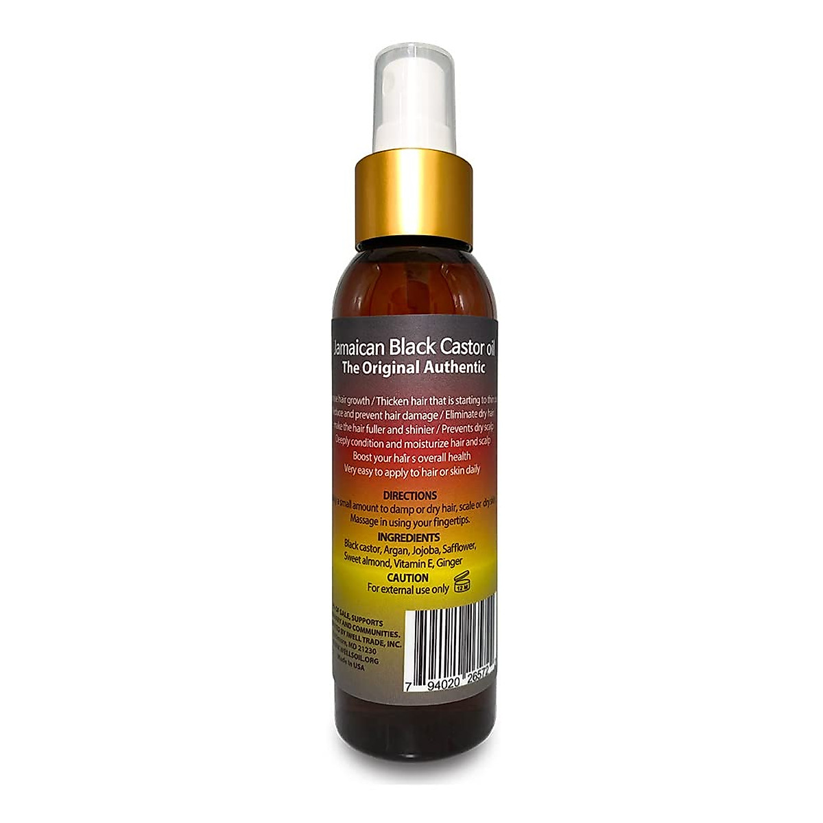 Well's Oil ROSEMARY + Jamaican Black Castor Oil Spray | 4oz(118ml) | Hair Detangler Spray | Increase Hair Growth, Scalp Treatment | Natural Leave-In Conditioner