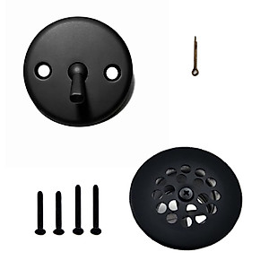 Trip Lever Trim kit for Bathtub Drain Stopper with Bath tub Overflow Cover Two Hole faceplate Replacement Strainer and Screw Matte Black