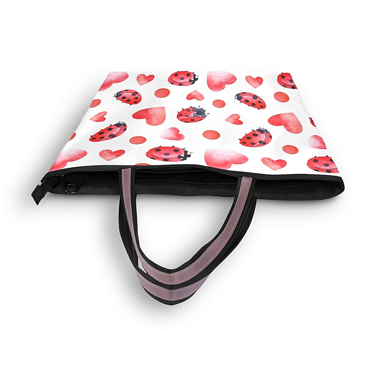 OTVEE Valentine Ladybug Pink Hearts Woman Tote Bag Top Handle Handbag for Work Travel - M Size