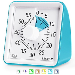 Secura 60-Minute Visual Timer, Classroom Classroom Timer, Countdown Timer for Kids and Adults, Time Management Tool for Teaching (Blue & Blue)