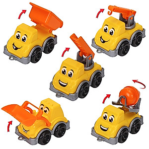 TECHNOK Assorted Construction Truck Toys - Kids Construction Toys Playset - Dump Truck, Tractor Toy, Crane Truck, Cement Truck - Car Toys for Boys - 5 Pack Toy Vehicles - Truck Toys for Kids Toddlers